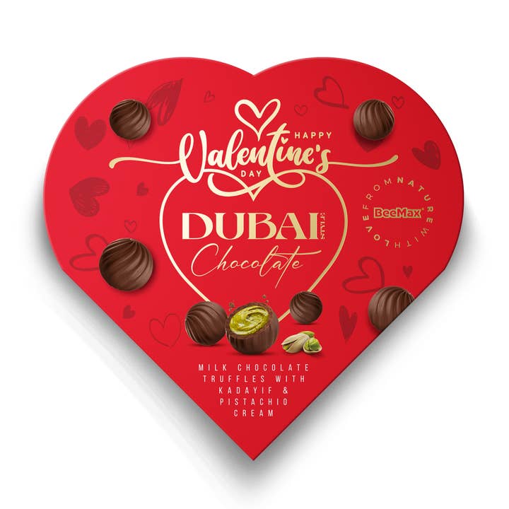 BeeMax Dubai Chocolate Valentine’s Day Heart Box – Exotic Snack Guys